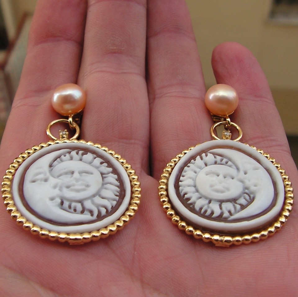 Vintage Sterling Sun & Moon Dangle Earrings Shell Cameo Made in Italy ...