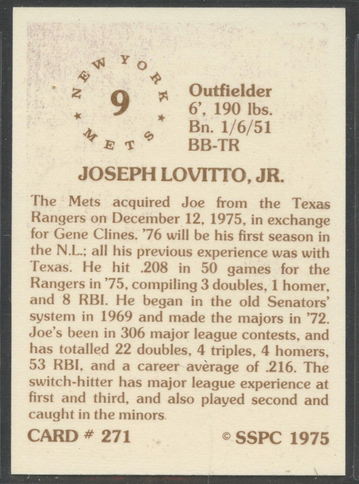 1975 SSPC #271 Joe Lovitto Texas Rangers | eBay