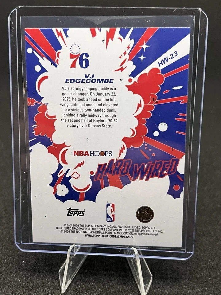 2025-26 NBA Hoops Hard Wired VJ Edgecombe Rookie Philadelphia 76ers #HW ...