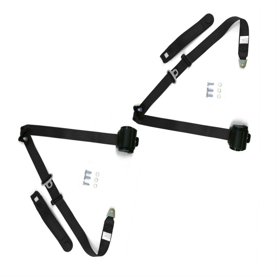 Retro Black 3-Point Front Bench Seat Belts w/Retractors-PAIR 73-91 GM ...