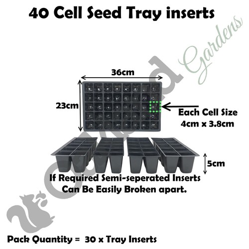 40 Cell Tray Inserts Full Size Seed Plug Trays Bedding Plant Pack Qty ...