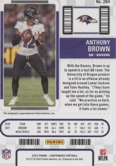 2022 Panini Contenders Anthony Brown Jr. #284 for sale | eBay