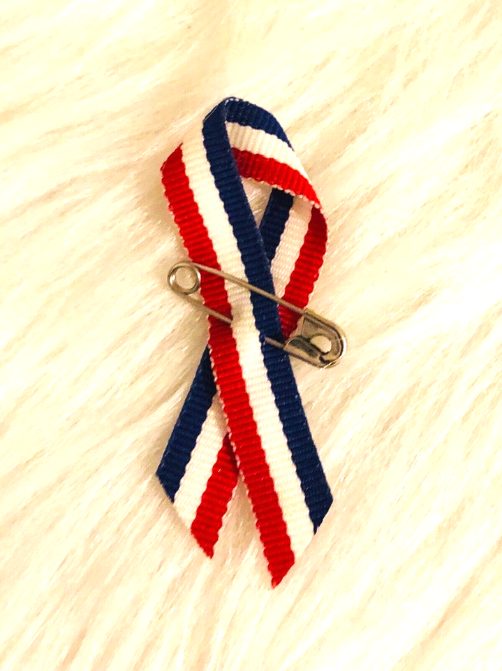 AMERICAN FLAG COLORS RIBBON RED WHITE BLUE PIN BROOCH ACTUAL REAL ...