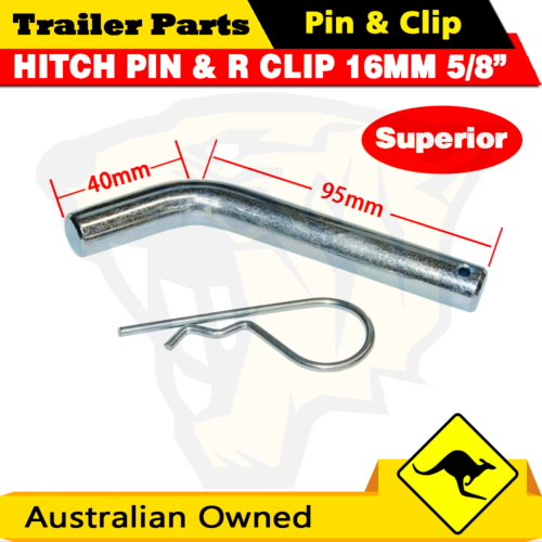 Ball Mount Hitch Pin & R Clip 16mm 5/8 inch Towbar Drop Tow Bar Boat ...