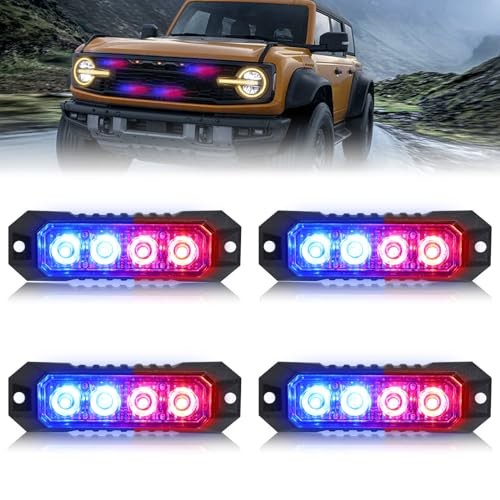 Red&Blue Led Strobe Lights for Trucks, 4-LED Sync Feature Ultra Slim ...