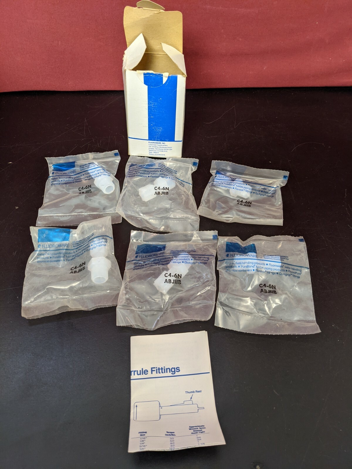 Fluoroware C4-6N PFA Integral Ferrule 1/4IN Tube X 3/8IN NPT / QTY OF 6 ...