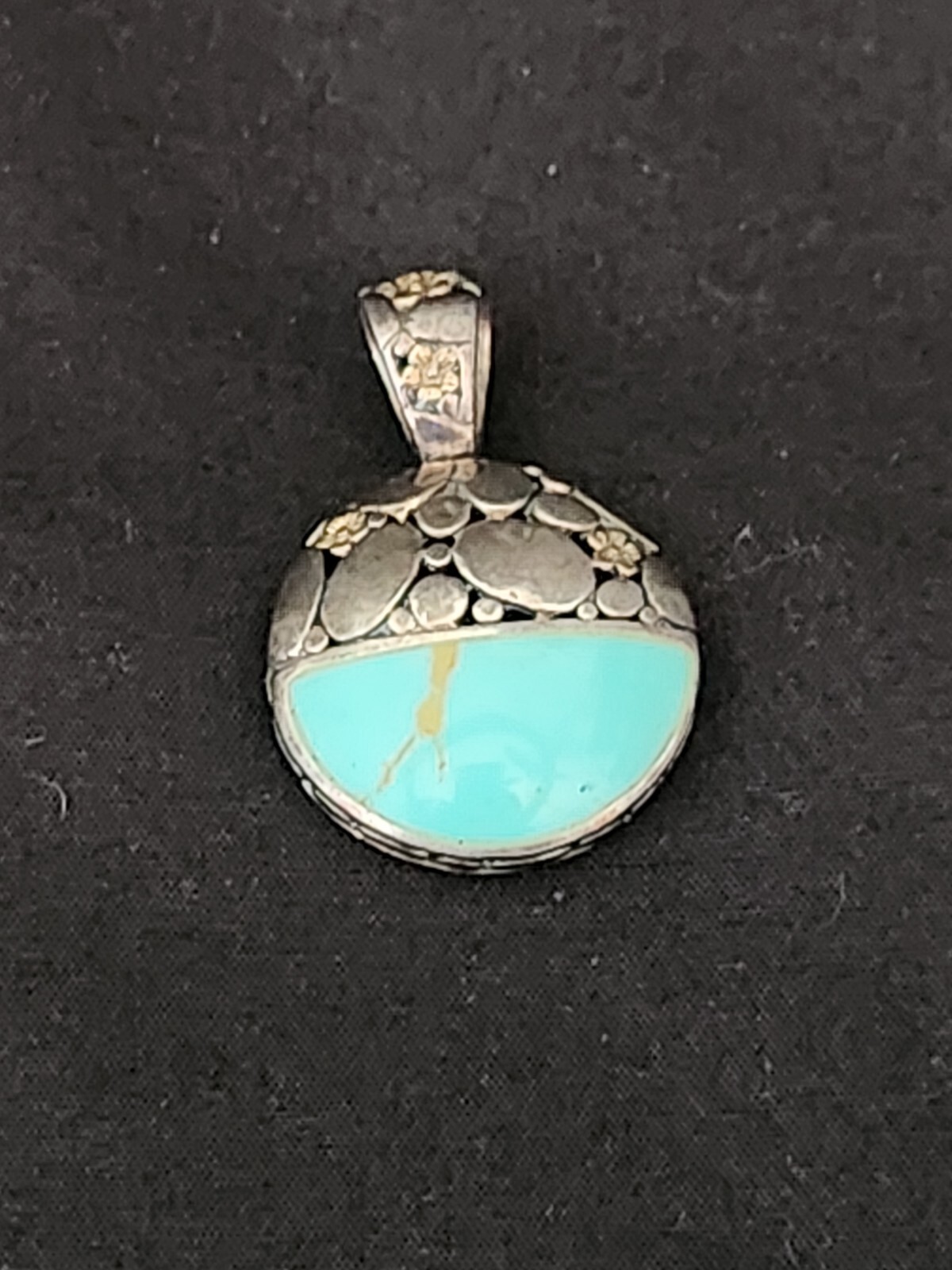 Silver and Turquoise Round Essential Oil Pendant Arom… - Gem