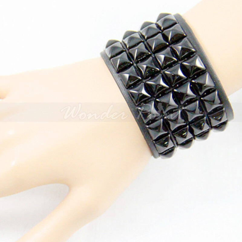 Pyramid Studded Wristband Geometric Leather Bracelet Adjustable Funky ...
