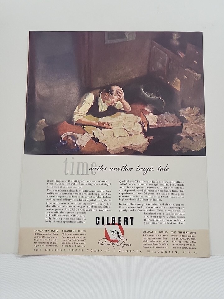 1940 Gilbert Quality Papers Fortune WW2 Print Ad Desk Lancaster Bond ...