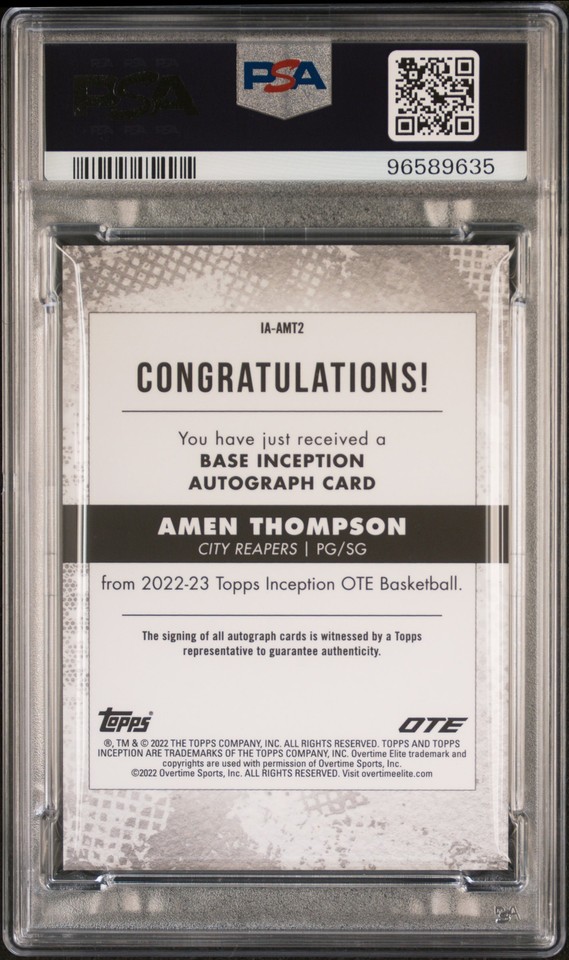 2022 TOPPS INCEPTION OTE OVERTIME ELITE AUTOS AMEN THOMPSON 63/199 PSA ...