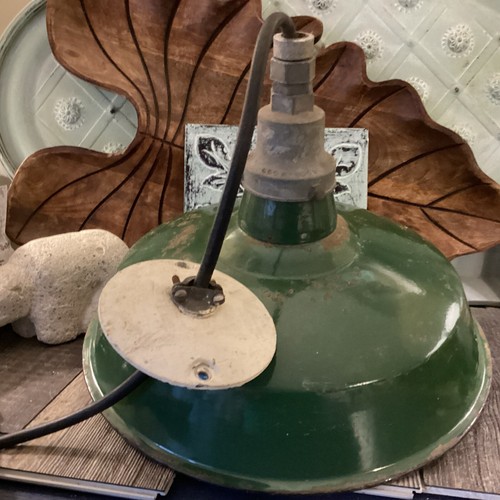 Vtg Green Enamel Porcelain Gas Station Light Shade 12" rusty crusty ...