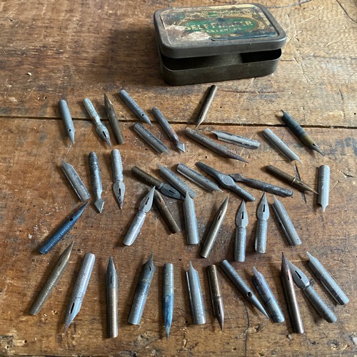 Job Lot 41 x Mixed Antique Vintage Metal Dip Pen Nibs In Tin | eBay UK
