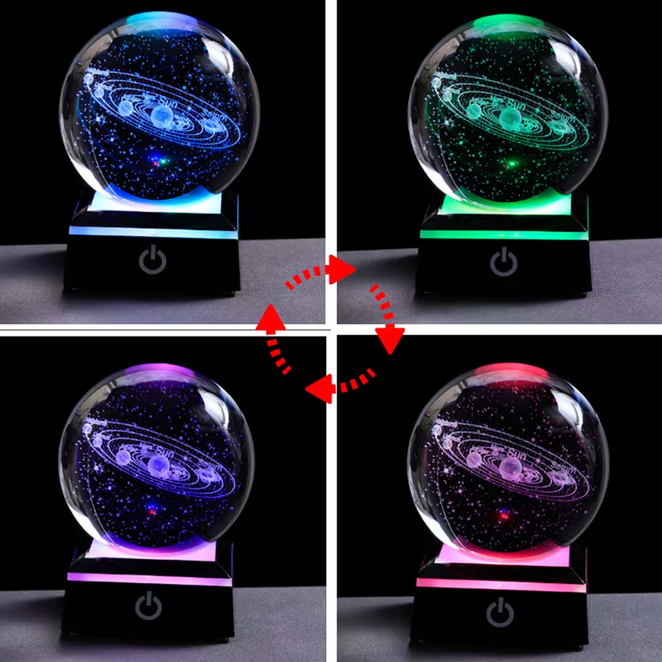 USB Night Light LED Crystal Ball Table Lamp 3D Moon Planet Galaxy Decor ...