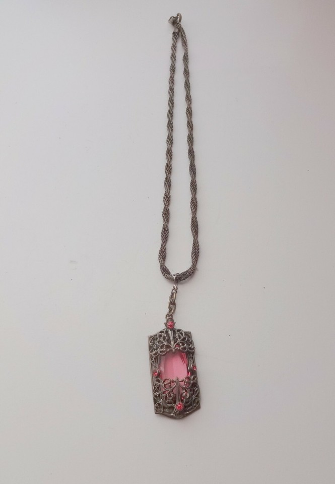 Vtg Max Neiger Czech Art Deco Raspberry Large Pink Glass Brass Pendant ...