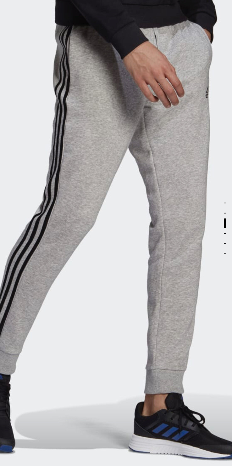 Adidas Essentials 3 Stripe Mens Fleece Joggers Pants Grey Tapered Large ...