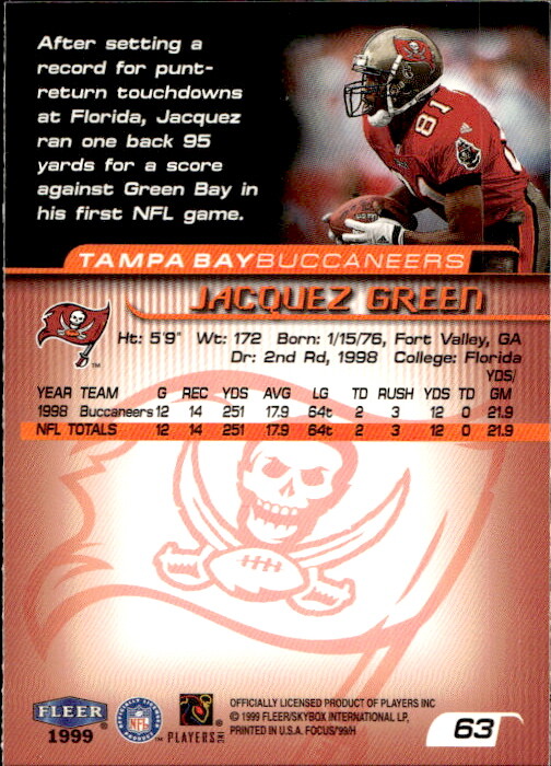 1999 Fleer Focus Jacquez Green 63 Tampa Bay Buccaneers | eBay