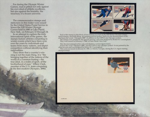 1980 Olympics USPS folder 8.5 X 11 Sc 1795a MNH UX82 USPS Souvenir ...