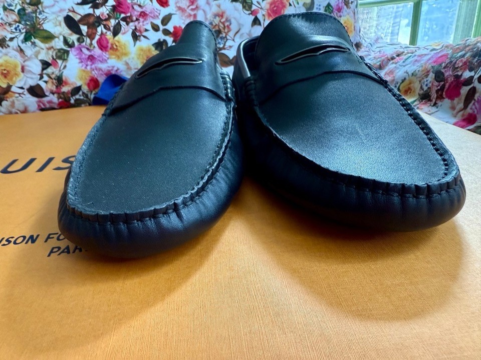 Louis Vuitton Driver Mocassin Men Black Leather Dress Shoes Loafers US ...