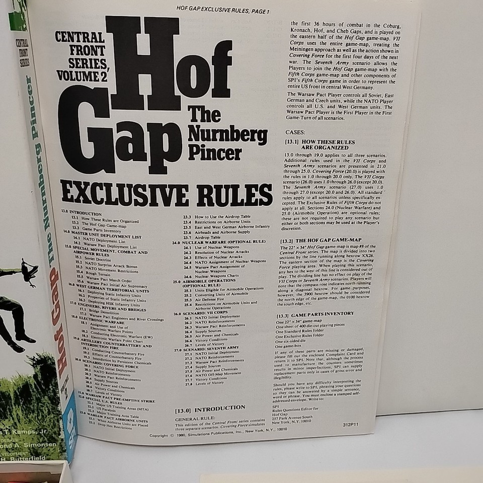 SPI Wargame Hof Gap The Nurnberg Pincer Centeral Front Series Vol 2 ...
