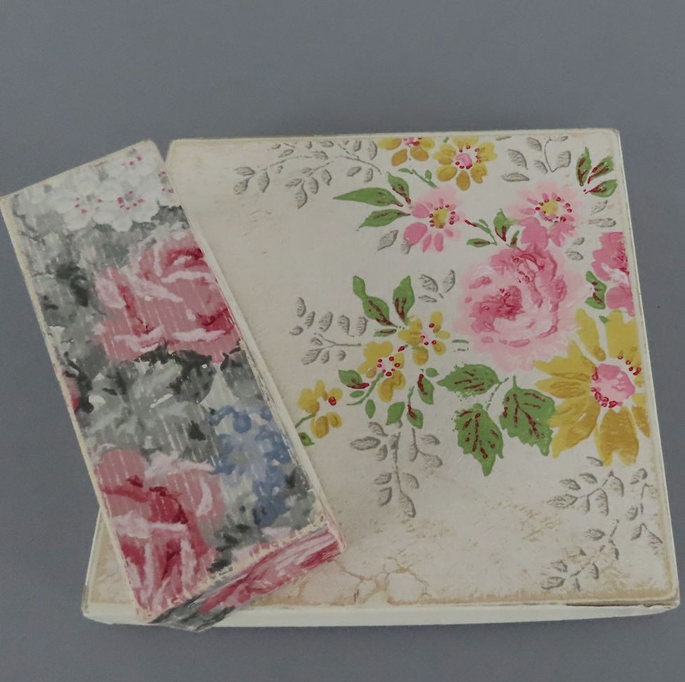 2 Small Vintage Cardboard Gift Boxes Pretty FLORAL Wallpaper Slightly ...