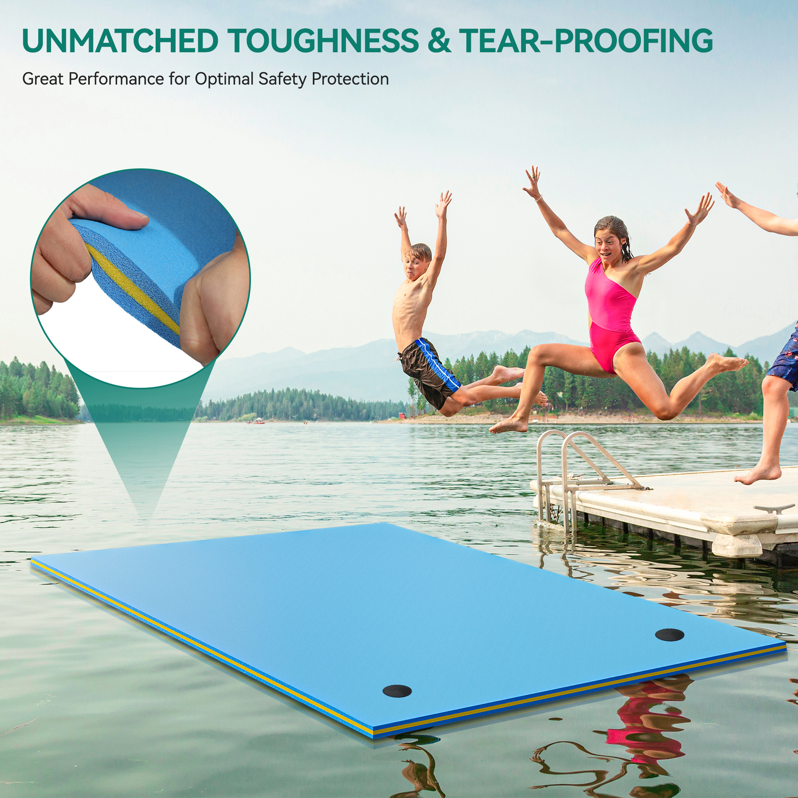 9 x 6 feet Floating Water Mat 3 Layer XPE Foam Water Pad for Pool Lakes ...