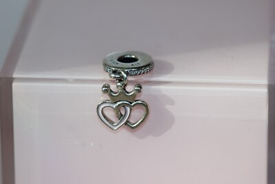 NIB PANDORA Crowned Hearts CHARM dangle 791963CZ BOX Pink Enamel and CZ ...