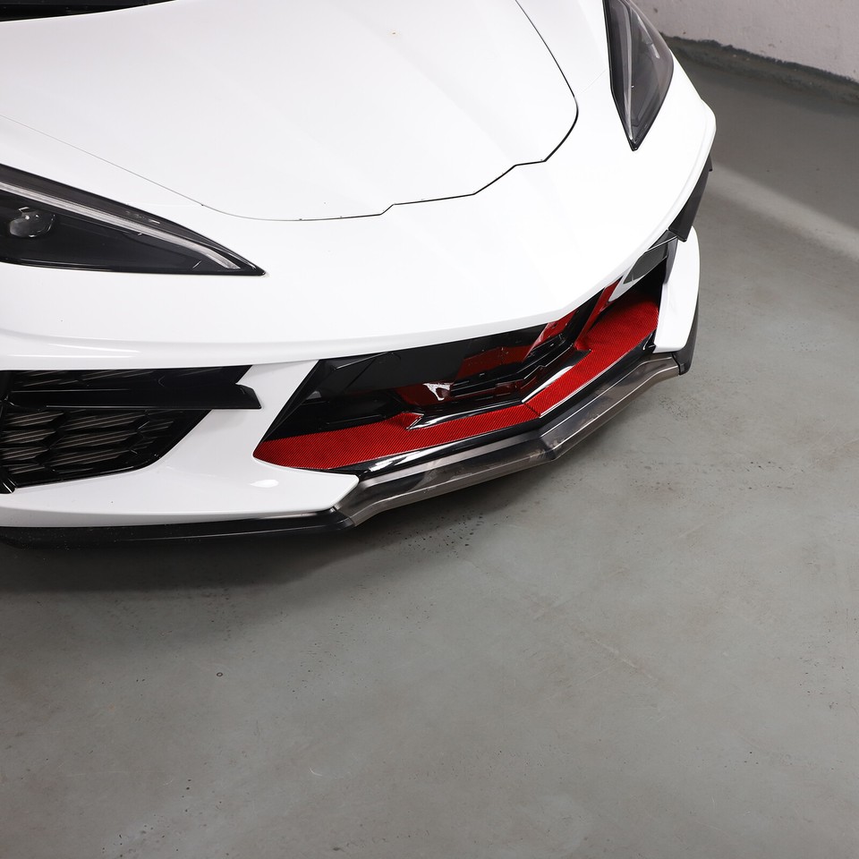 Red Carbon Fiber Car Exterior Front Lip Cover Trim For Corvette C8 20 ...