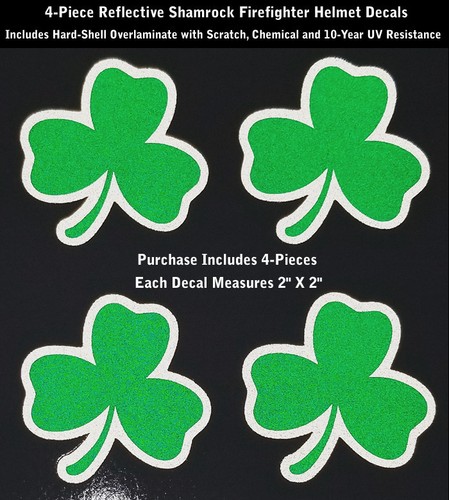 Reflective Clover Shamrock Decal Sticker Kit 4pc IAFF Firefighter ...