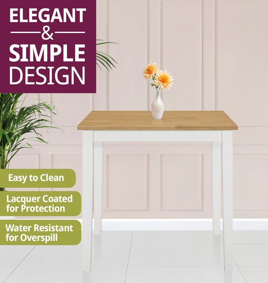 Small Dining Table in White & Oak Finishing, Solid Wood Breakfast ...