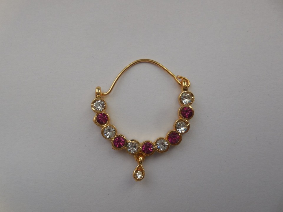 Decorated Crystal Nose Ring Indian Nath Wedding Piercing Jewelry Hoop ...