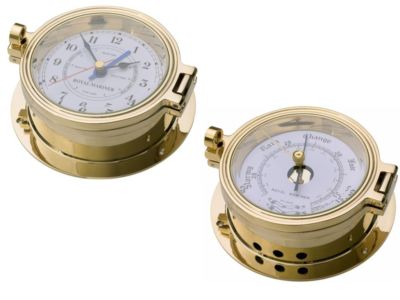 TIDE and TIME CLOCK plus BAROMETER, 140mm BRASS SET, ROYAL MARINER ...