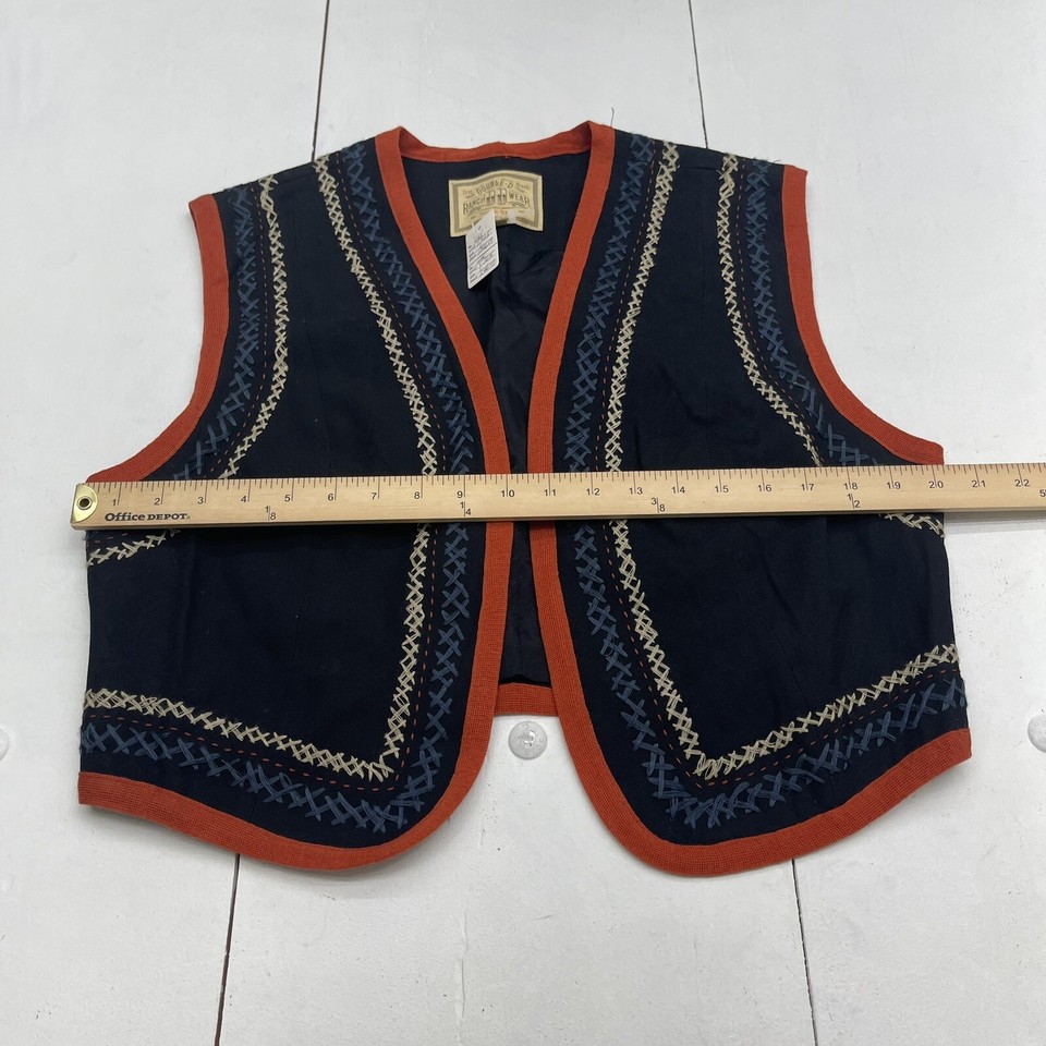 Double D Ranch Black Woven Stitched Open Front Vest Women’s Size Large ...