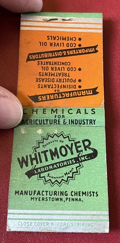 Matchbook Cover Whitmoyer Laboratories Inc. Chemists Myerstown ...