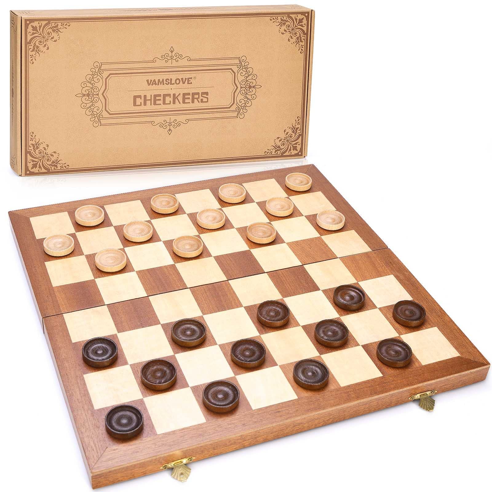 14inch Checkers Folding Wooden Game Set, 8x8 Classic Checkerboard ...
