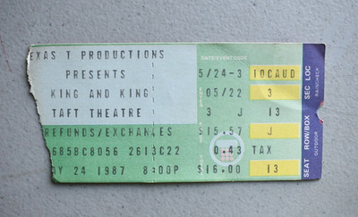 King And King Concert TICKET STUB ~ May 24 1987 Taft Theatre Cincinnati ...