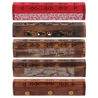 Incense Stick Holder Wooden Burning Incense Joss Stick Box Burner Ash ...