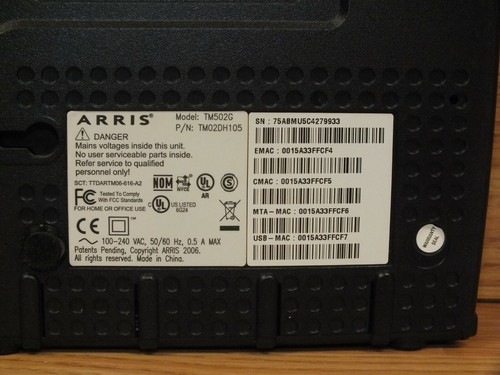 ARRIS Touchstone Telephoney Modem TM502G With AC Power Cable **READ ...