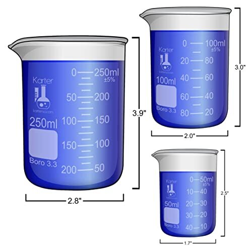 Glass Beaker Set 5 Sizes (50, 100, 250ml, 500ml & 1000ml) Double Metric ...
