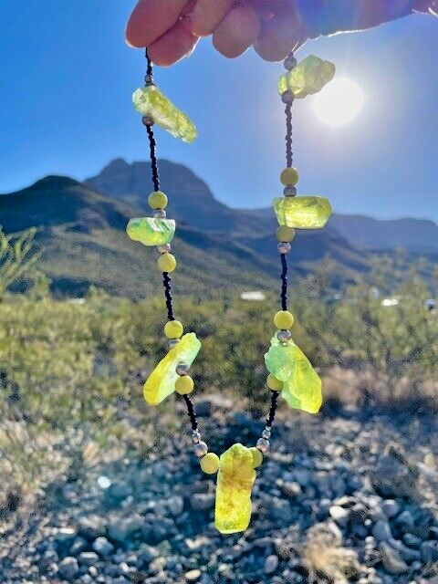 Native American Lime Quartz Crystal Beaded Necklace 10" Crafted by ...
