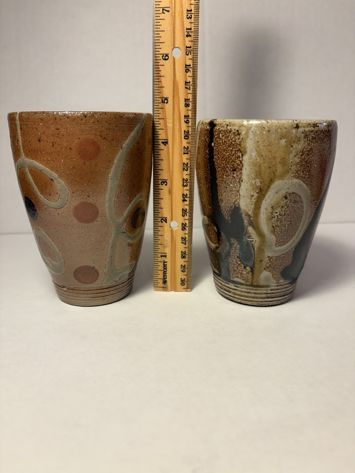 Mark Hewitt Pottery pair of TUMBLERS-glazed-pattern/color coordinated ...