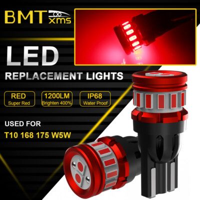 Pure Red T10 LED Rear Sidemarker Light Bulb 2825 168 192 194 W5W Canbus ...