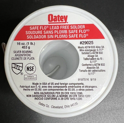 Oatey 1 Lb. Safe Flo Lead Free Solder #29025 Silver Bearing 0.117 ...