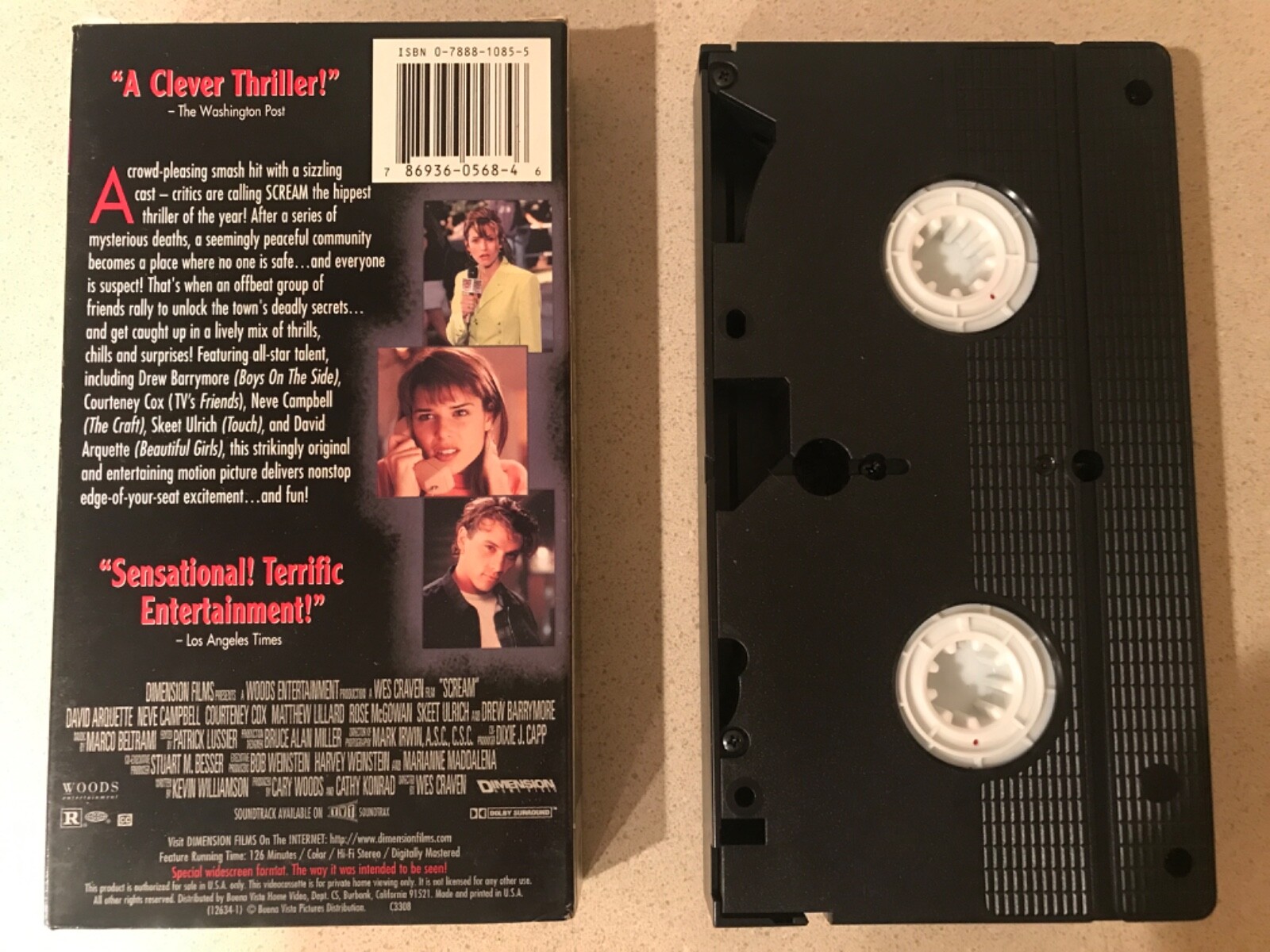 Scream (VHS, 1997, Widescreen) Neve Campbell, Courtney Cox, David ...
