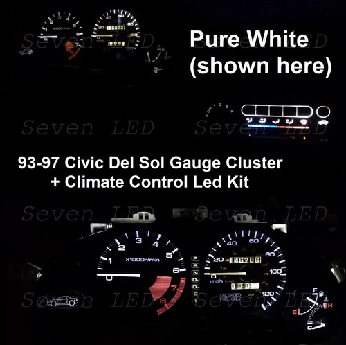 Gauge Cluster + Climate control led kit for Honda Civic del sol 93 94 ...
