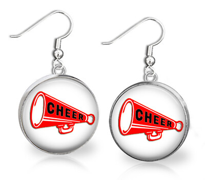 Cheer Cheerleader Dangle Earrings Glass Dome Top 2 Sizes Handmade Team ...