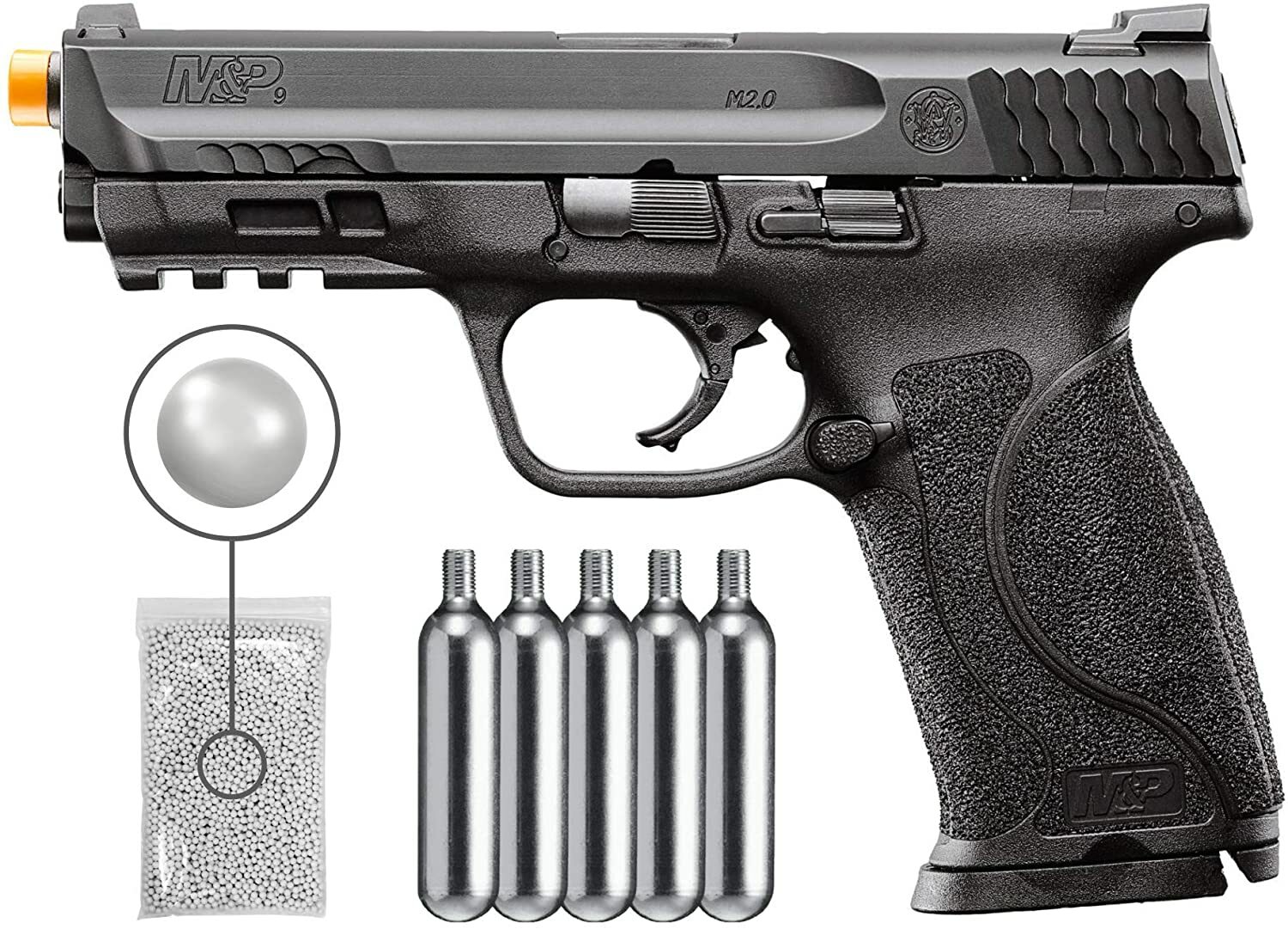 Umarex S&W M&P9 M2.0 C02 Blowback Airsoft BB Pistol w/ CO2 Tanks & 1000 ...