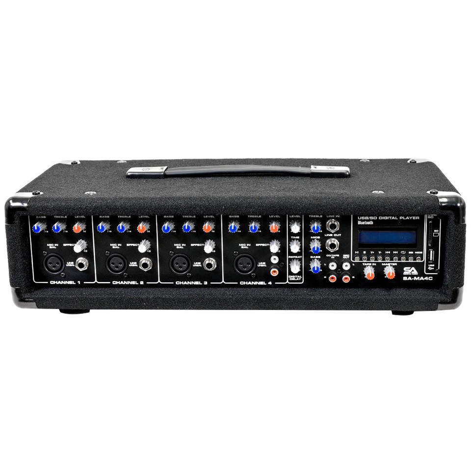 4 Channel 200 Watt Powered PA Head Mixer with Bluetooth Remote and ...