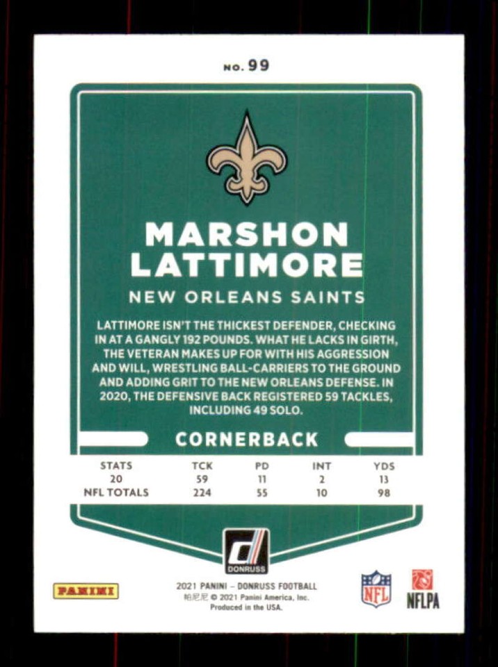 2021 Donruss #99 Marshon Lattimore NM/NM+ Saints 241197 | eBay