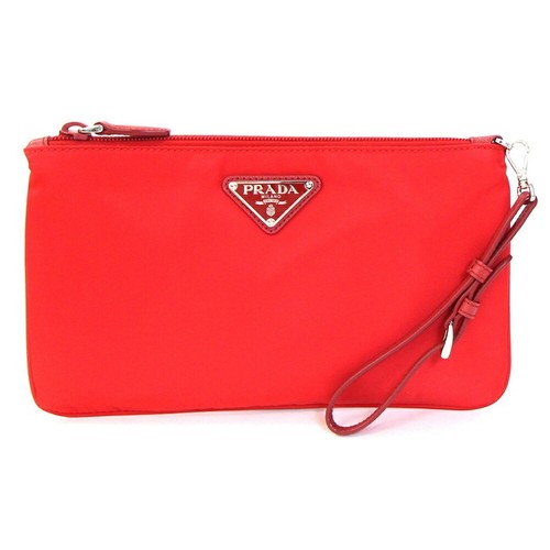 Prada Clutch Bag 1NH545 Red Nylon Leather Flat Pouch Used From Japan ...