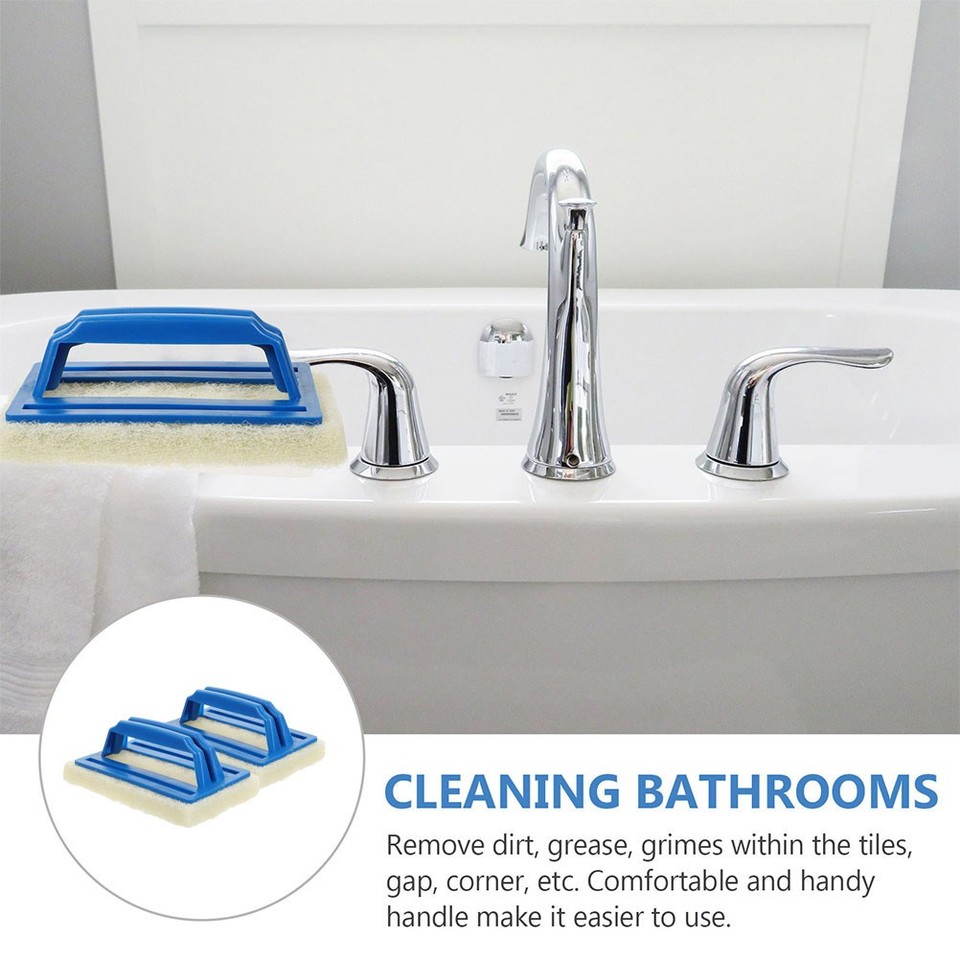 2 Pcs Bath Brush Scouring Pad with Handle Shower Scrubber for Cleaning ...